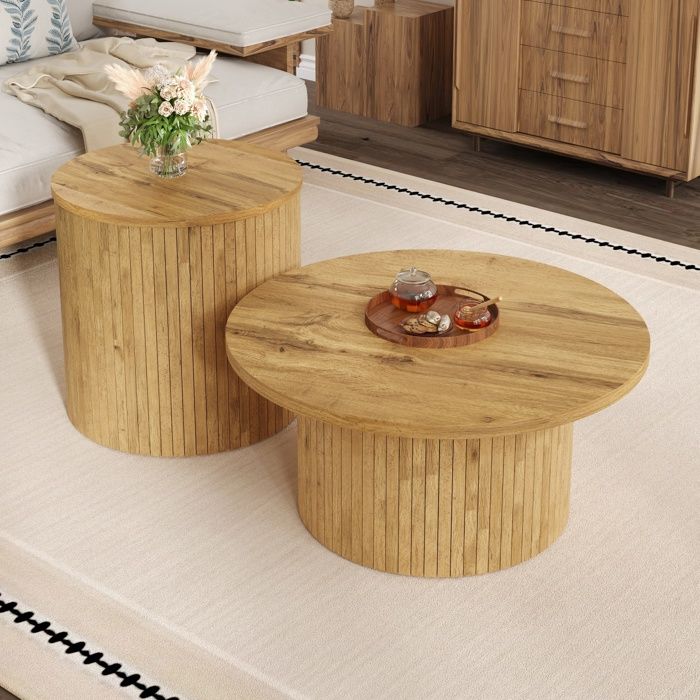 Table basse ronde en MDF 75×75×36 cm + 50×50×50,5 cm - REDOM - avec ...