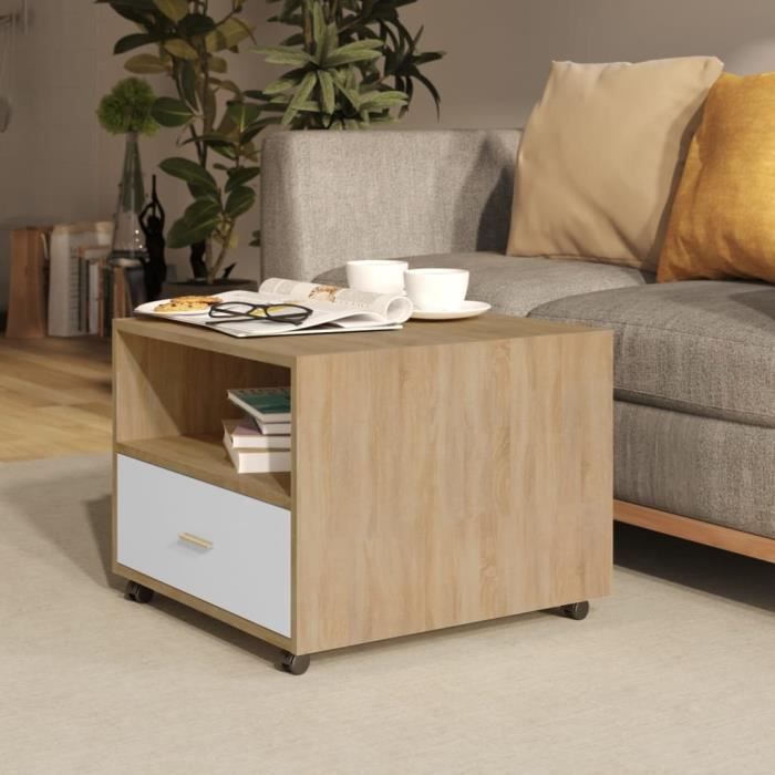Gxuke-Tk Table basse Blanc et chêne sonoma 55x55x40 cm Bois d ...