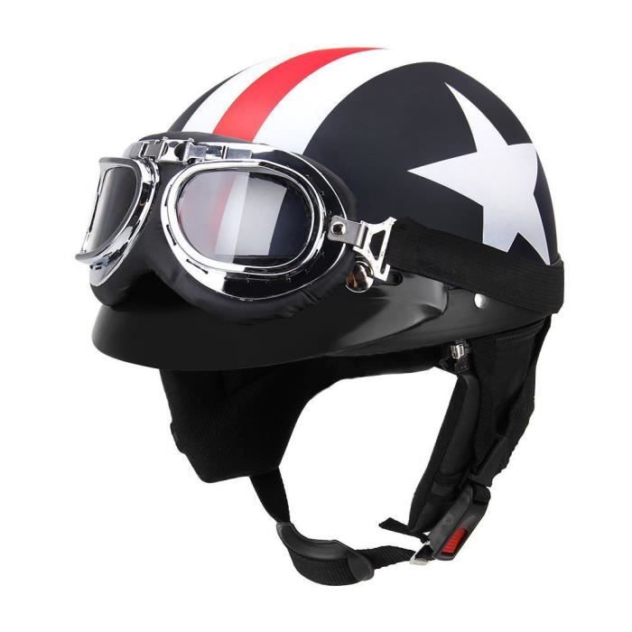 Casque de moto à demi-visage ouvert avec lunettes Visière écharpe Biker ...