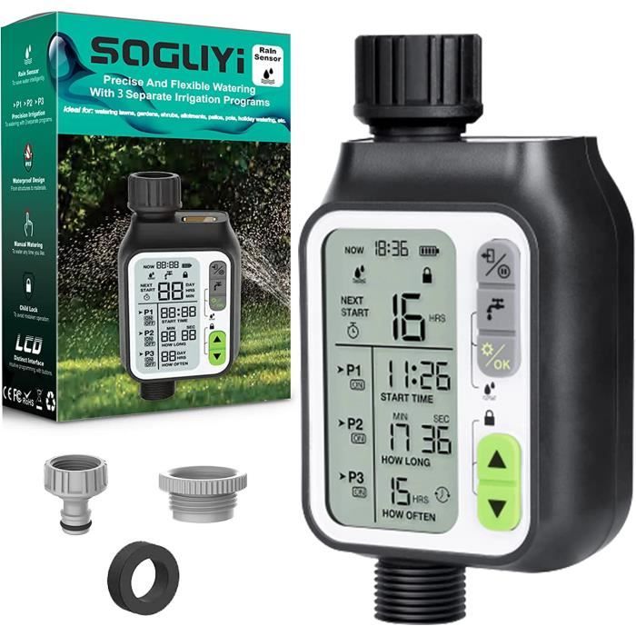 Programmateur Arrosage Automatique, 3 Programmes D'Irrigation Séparés Minuteur Arrosage ...