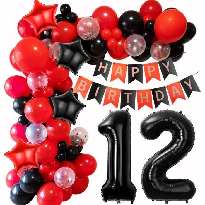 12 Anniversaire Ballon Guirlande Noir Rouge Decoration Anniversaire 12 ...