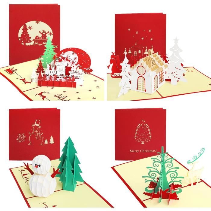 Carte Noel Avec Enveloppe 3D Cartes De Voeux Noel 4 Pcs Christmas Cards ...