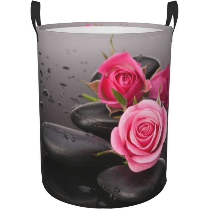 Panier À Linge Rond En Pierre Et Fleurs De Rose - Spa - Grand Panier De ...