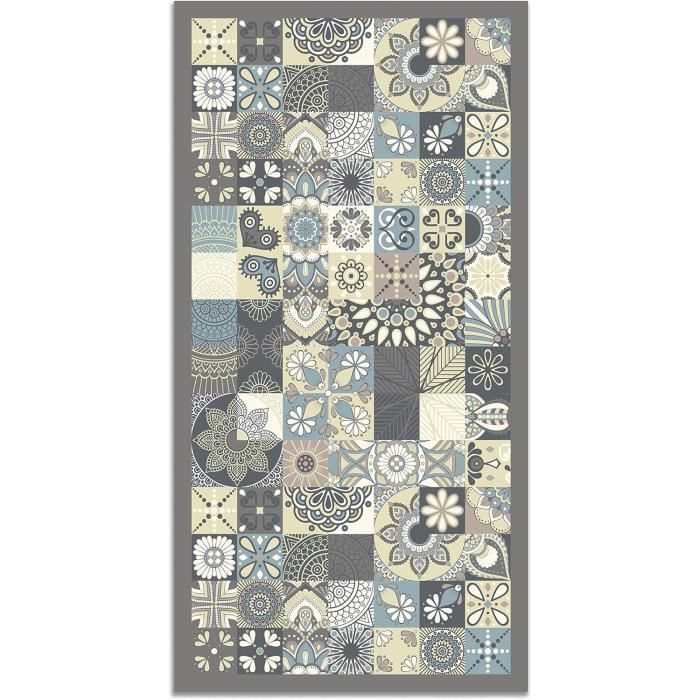Tapis Du Sol Vinyle Carreaux Ciments Cuisine Bleu 80X200 Cm - Tapis De ...