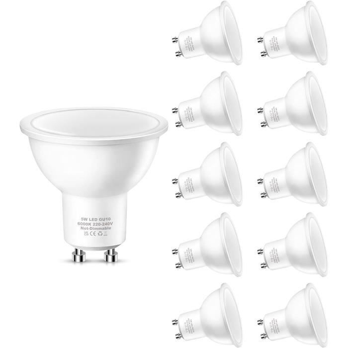 Ampoules Gu10 Led, 5W Équivalent Spots Halogene 50W, 500 Lumens, Lumière Froide 6000K, 120 ...