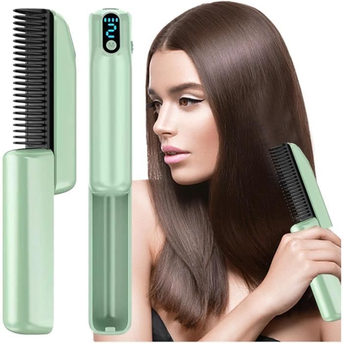 2023 Nouveau Mini Lisseur De Cheveux Rechargeable, Brosse À Lisser Et Bigoudi Anti-Brûlure 2 En ...