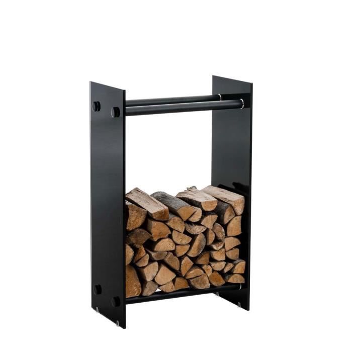Porte-bûches Dacio en Acier Inoxydable et Verre noir , Noir -35x40x125 ...