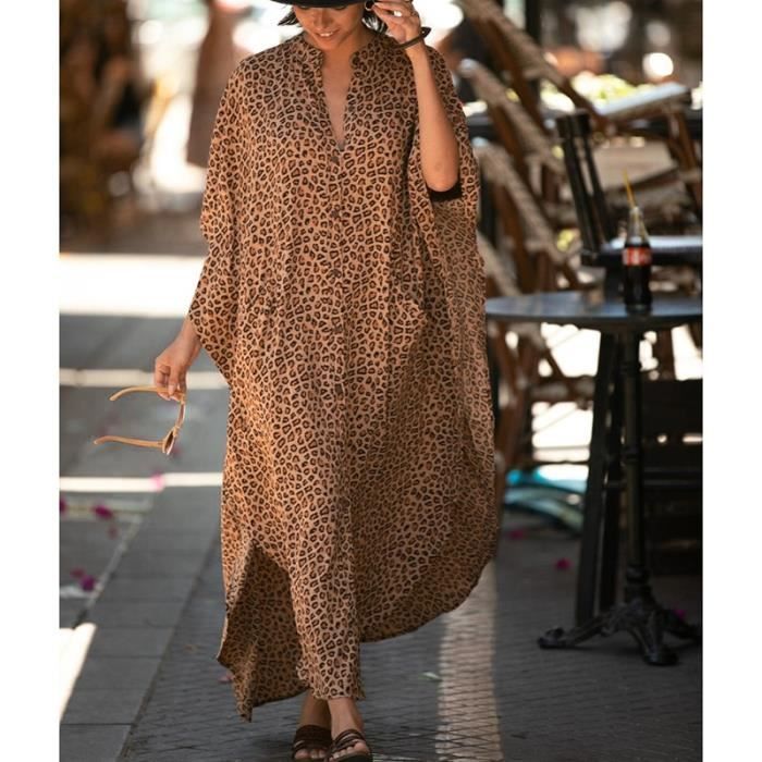Robe de plage imprimée léopard - Cover up - Femme - Type Leopard Blanc ...