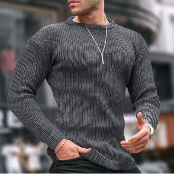 Pull Homme Manches Longues Encolure Ronde Zippée En Laine Automne Hiver ...