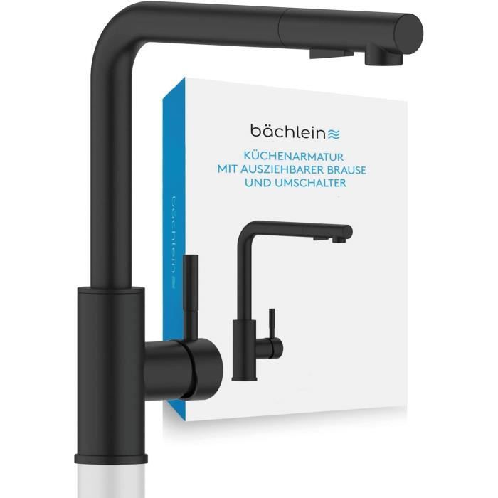 Bächlein Robinet de cuisine pivotant à 360 degrés (noir mat) - Mitigeur ...