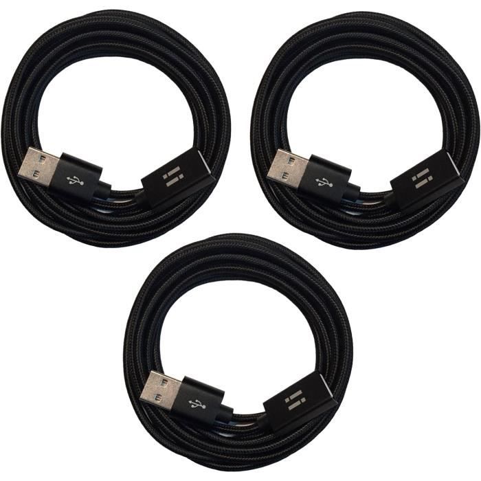 3 Rallonges Usb En Nylon De Qualité Supérieure De 50 Cm - Fiche A Vers ...
