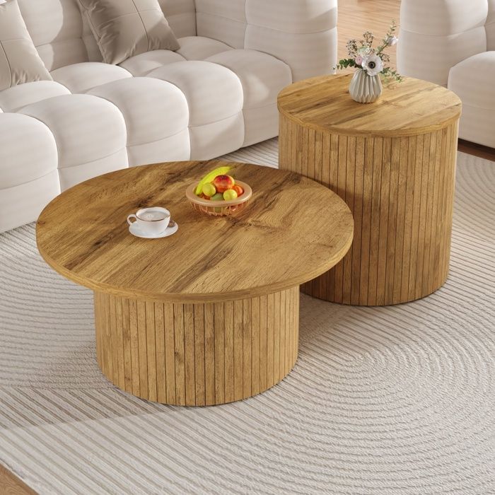 Table basse ronde en MDF 75×75×36 cm + 50×50×50,5 cm - REDOM - avec ...