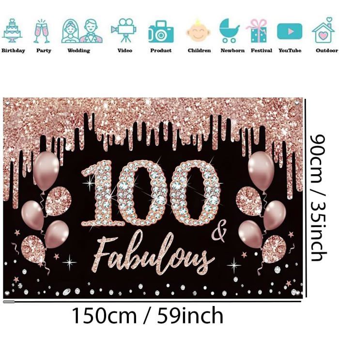 Joyeux 100 ans Anniversaire Bannière,Décoration de Fête d'anniversaire ...
