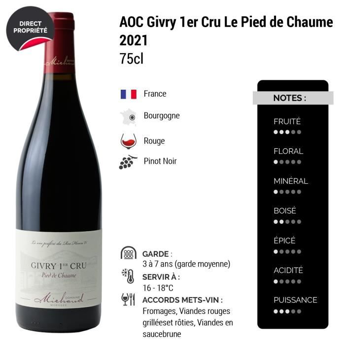 Givry 1er Cru Le Pied de Chaume Rouge 2021 - Lot de 6x75cl - Domaine ...