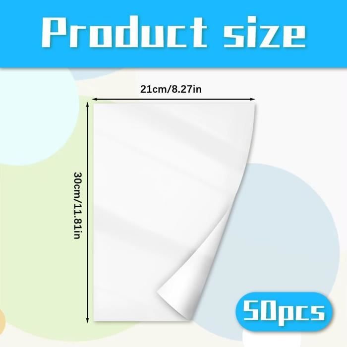 50Pcs Feuilles Papier Autocollant Pour Impression, 100% Transparent ...