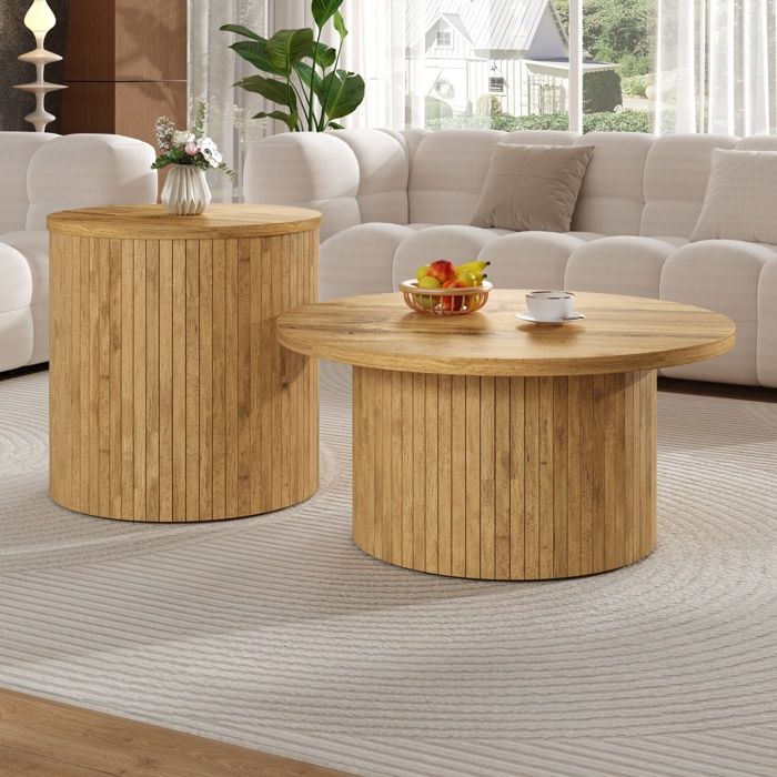 Table basse ronde en MDF 75×75×36 cm + 50×50×50,5 cm - REDOM - avec ...