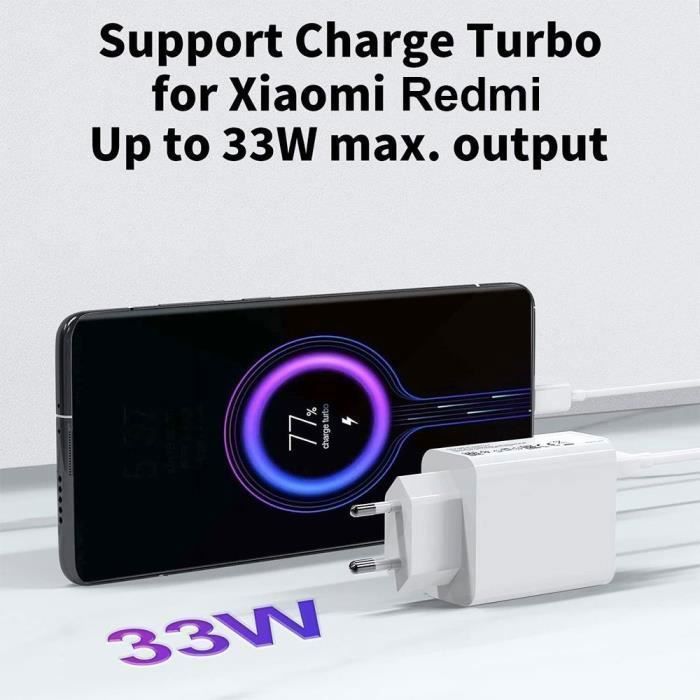 Chargeur rapide 33W - E.F.CONNECTION - Câble 1M USB-C - pour Xiaomi et ...