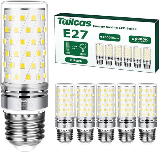 Ampoules Led E27 Blanc Froid, 12W (Équivalent Halogène 100W) Ampoule Culot Edison à vis E27 ...