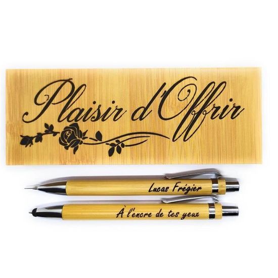 Stylos En Bambou Personnalisés (X2) + Coffret Cadeau Personnalisé ...