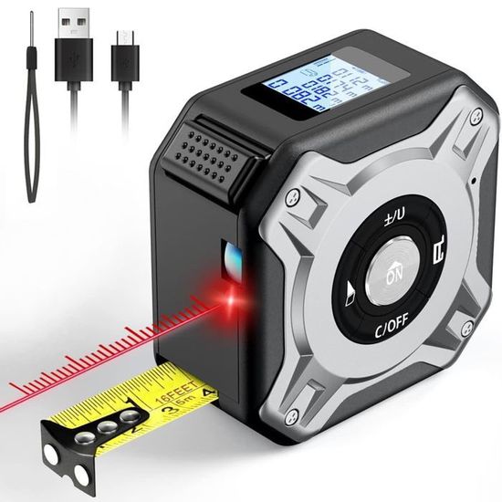 Mètre Ruban Laser Rechargeable -JORMFTTE- Télémètre Laser Ruban 2 en 1 ...
