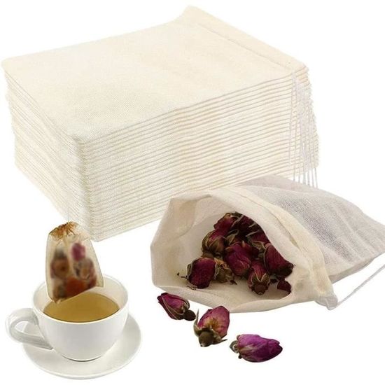 Sachet de Thé Réutilisable 50pcs Sachet en Mousseline de Coton Sachets ...