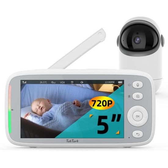 TakTark Babyphone Camera, 5'' IPS-Écran 720P HD Baby Monitor Video ...