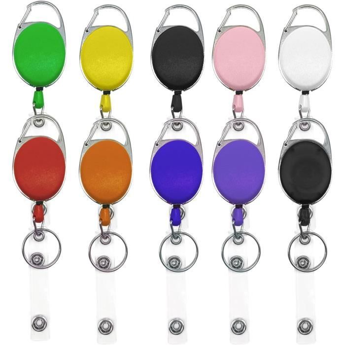 10 Pièces Porte Clés Rétractable, Porte Badge Enrouleur, Mousqueton ...