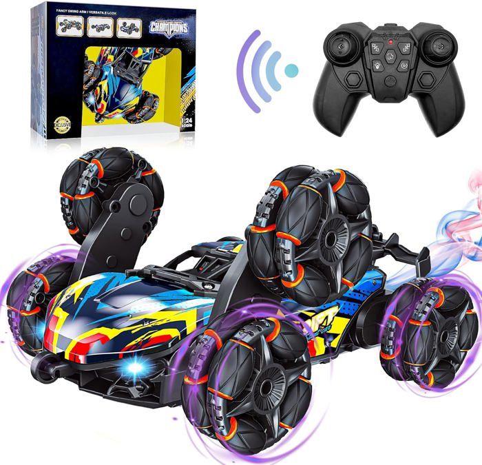 Voiture Télécommandée, Voiture Cascadeuse RC 6WD avec Spray et Lumière, Rotation à 360° et ...