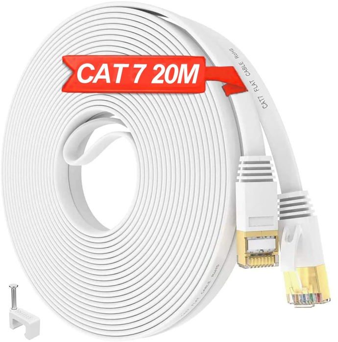 Câble Ethernet 20M Cat 7 Blindé, Câble Rj45 20M Câble Réseau Blanc ...