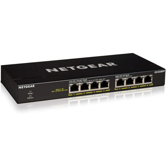 Netgear Switch PoE+ 8 Ports Gigabit Ethernet (GS308PP) - avec 8 Ports ...