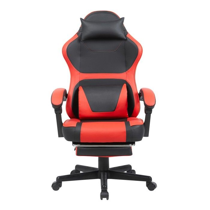 Chaise gaming ergonomique noir rouge, repose-pieds extensible, coussin ...