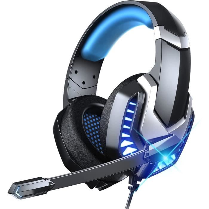 Casque Gaming, Casque Gamer avec Micro Anti Bruit LED Lampe Audio ...