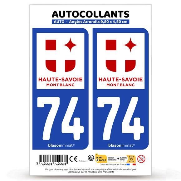 2 Autocollants plaque immatriculation Auto 74 Haute-Savoie - Tourisme ...