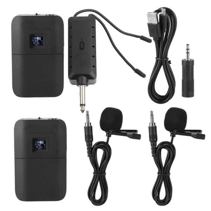 Dilwe Microphone avec récepteur Microphone à pince à revers micro VHF sans fil portable avec ...