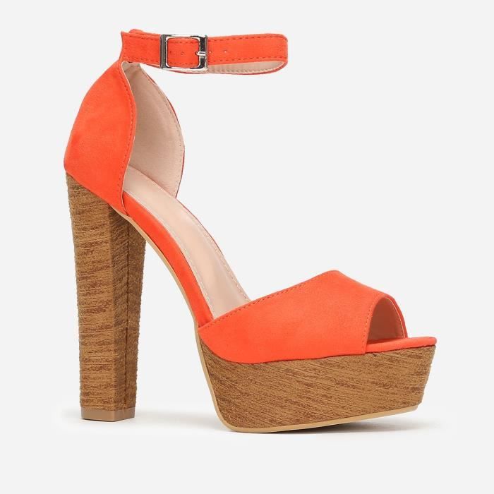 Sandales rouge orangé en suédine à talon haut Rouge - Cdiscount Chaussures