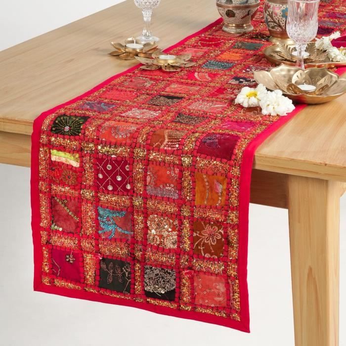 Chemin De Table Patchwork Rajasthani - Coureur De Table Coloré Coton Rouge Luxe Table Basse ...