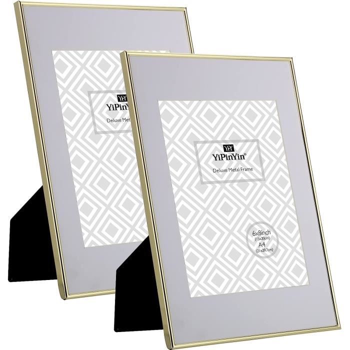 Lot de 2 cadres photo A4 en métal doré avec passe-partout pour décoration de bureau et murale de ...
