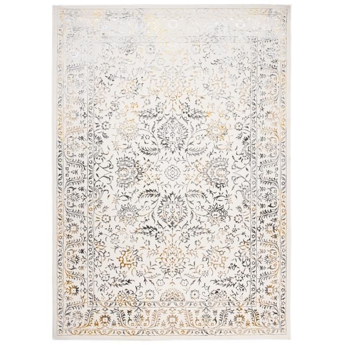 TAPISO Tapis de Salon Chambre GOLDEN Crème Gris Beige Ornemental Polypropylène Intérieur 80x150 ...