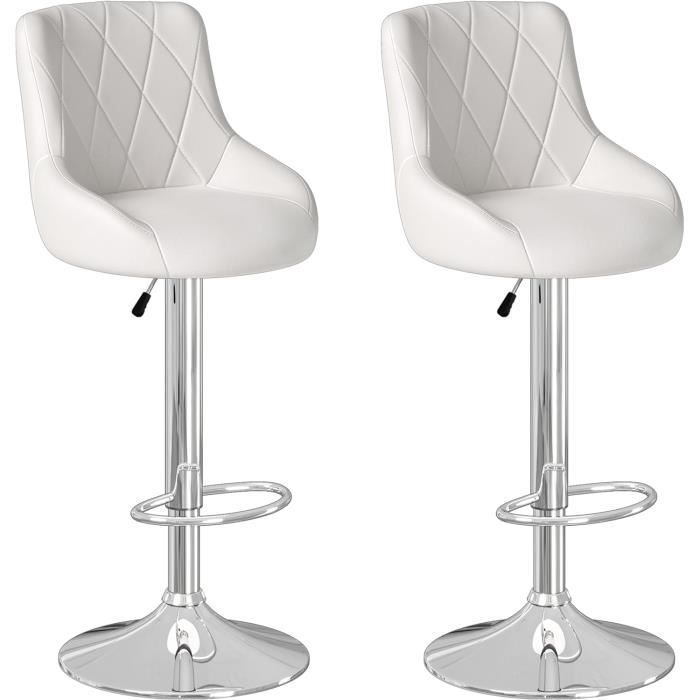 Lot De 2 Tabourets De Bar Réglables Avec Dossier En Cuir Pu, Chaise De ...