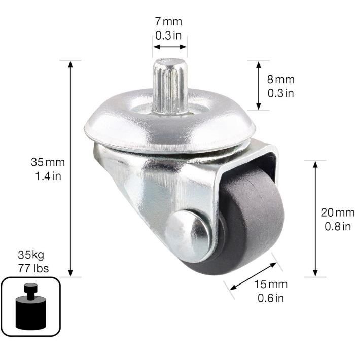 Wagner 03075901 Roulette Pivotante, Diamètre : 20 Mm, Hauteur : 35 Mm ...