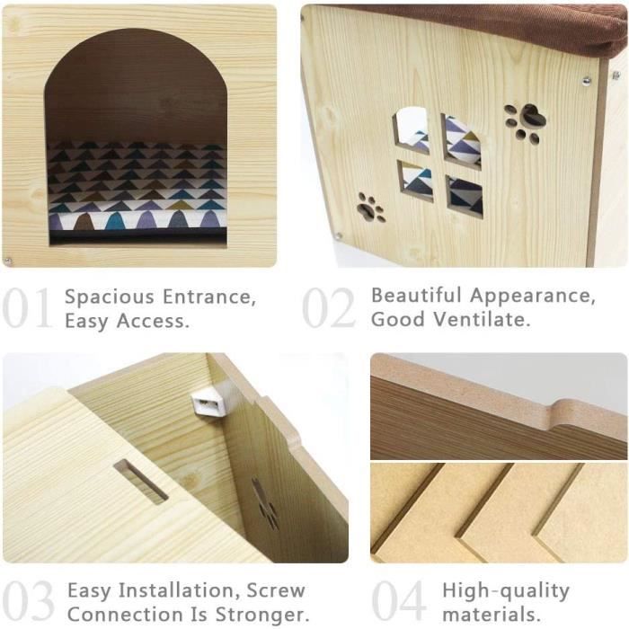 Niche pour Animal Domestique Interieur Exterieur - Cube Niche en Bois ...