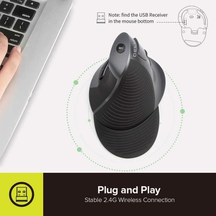 Souris Ergonomique Sans Fil,Souris Verticale Rechargeable Avec 1600Dpi ...