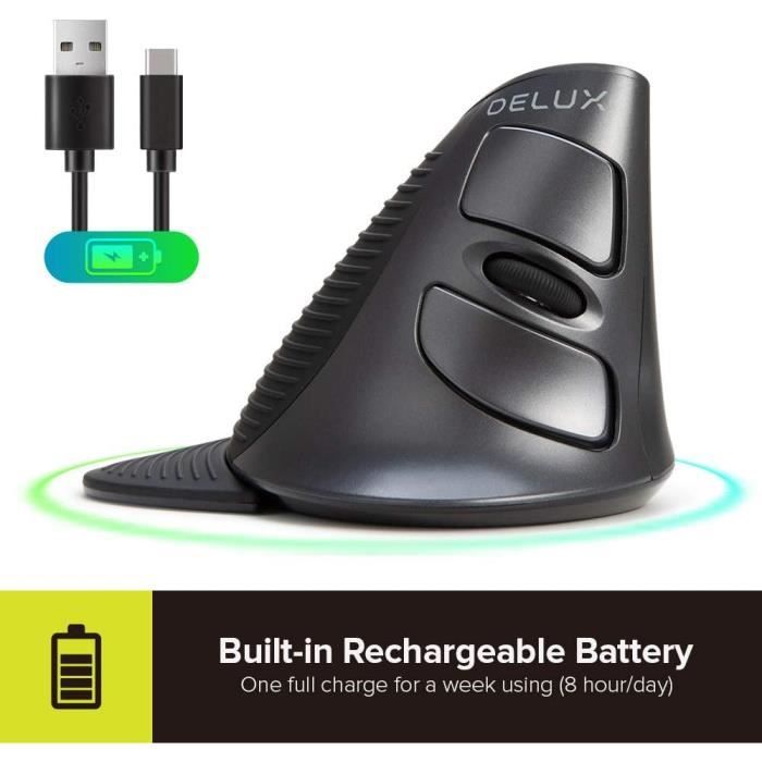 Souris Ergonomique Sans Fil,Souris Verticale Rechargeable Avec 1600Dpi ...