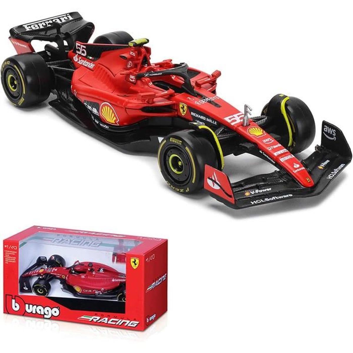 Voiture 1/43 Bburago Ferrari SF23 Officiel Formule 1 Carlos Sainz #55 ...