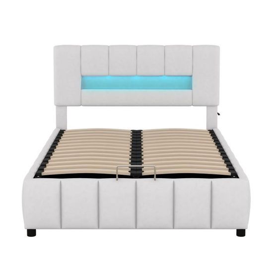 Lit Double 140x200 cm,Lit Plateforme avec Eclairage LED,Cadre de Lit ...