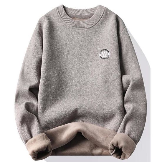 Pull Homme En Tricot Chaud Doublé Polaire Col Rond Casual Pullover ...