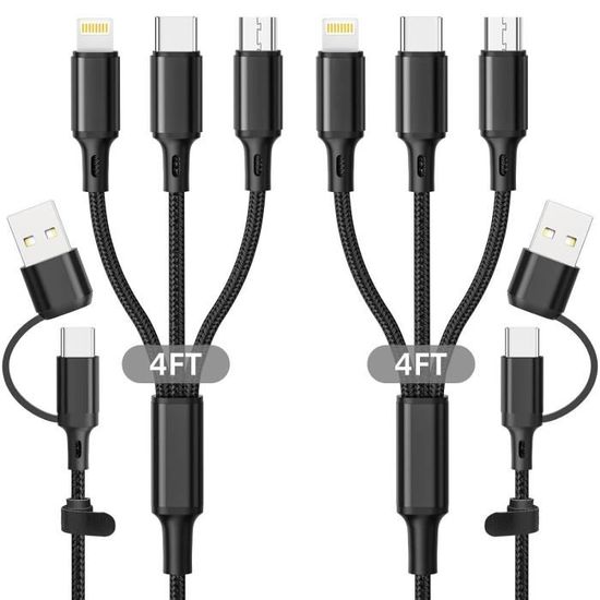 5 En 1 Câble Multi-Chargement 2Pack 4Ft Multi Usb Universal Téléphone ...