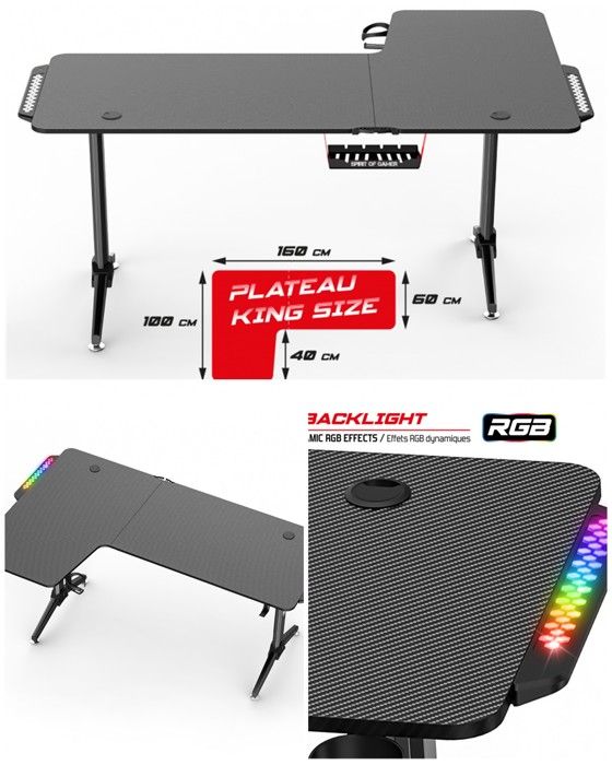Bureau Gaming LED 140 x 60 x75 Grand Bureau Gamer avec Plateau en Métal ...