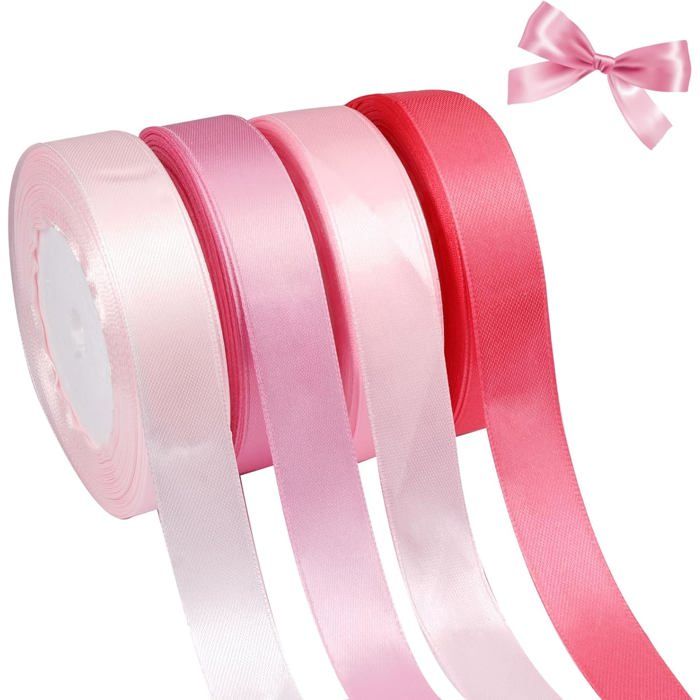 4 Couleurs Ruban Rose 20mm x 22.9m Ruban Satin Rose Doux Délicat ...