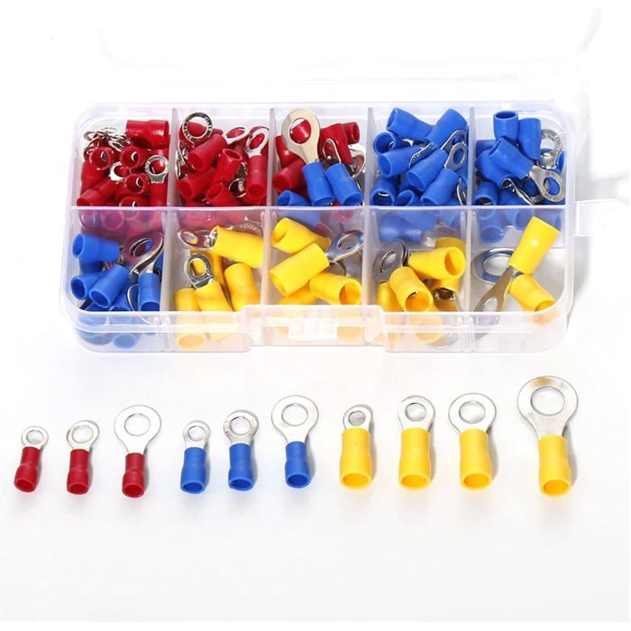 BORNE - 107 pièces cosses à anneau fil électrique câble connecteur à sertir cuivre RV isolé type ...